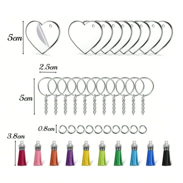 Acrylic Keyring Blanks Set – Heart (Silver) – Artistiq Designs