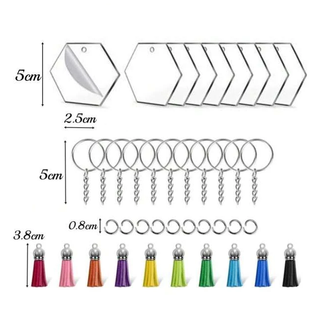 Acrylic Keyring Blanks Set – Hexagon – Artistiq Designs
